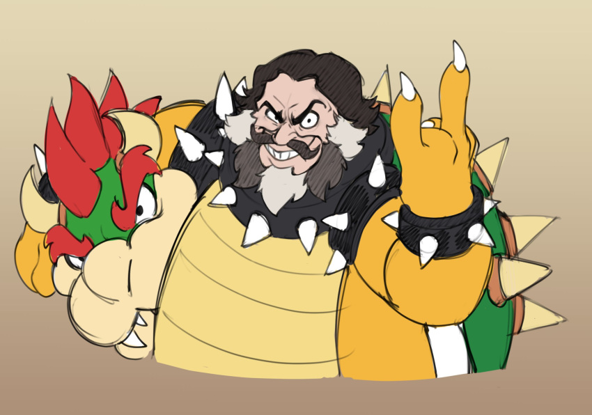 Safebooru - 1boy :d armlet beard black eyes black hair bowser bowser ...