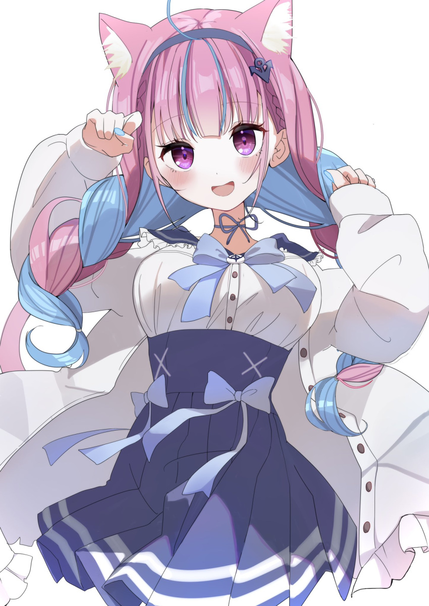 Safebooru - 1girl :d ahoge anchor hair ornament anchor symbol animal ear fluff blue bow blue ...