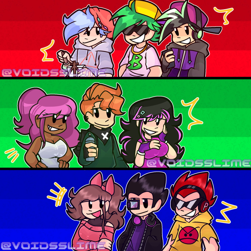 Safebooru - 3girls 6+boys alternate universe black eyes black hair blue hair boyfriend (friday ...