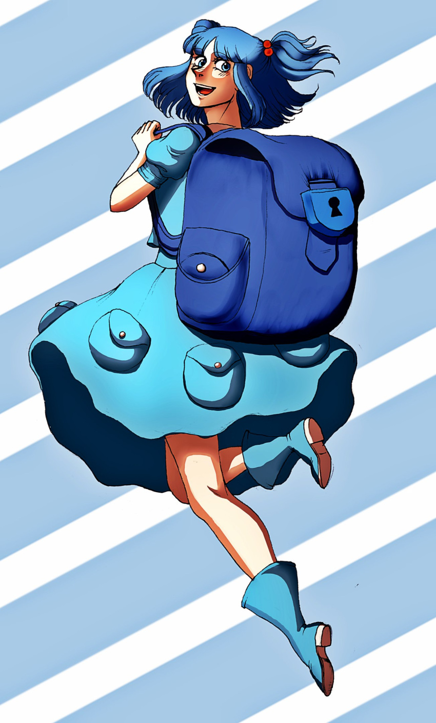 Safebooru 1girl Backpack Bag Blue Eyes Blue Hair Blue Skirt Diagonal 1333