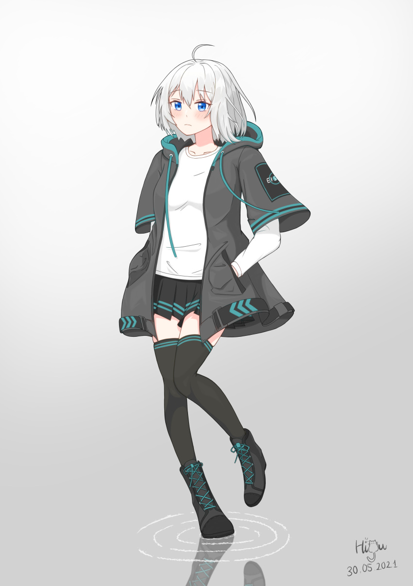 Safebooru - 1girl absurdres ahoge artist name black legwear blue eyes closed mouth dated eisei ...