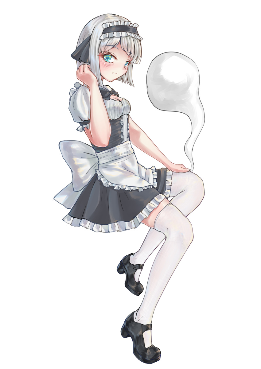 Safebooru - 1girl absurdres adjusting hair alternate costume apron bangs black bow black ...