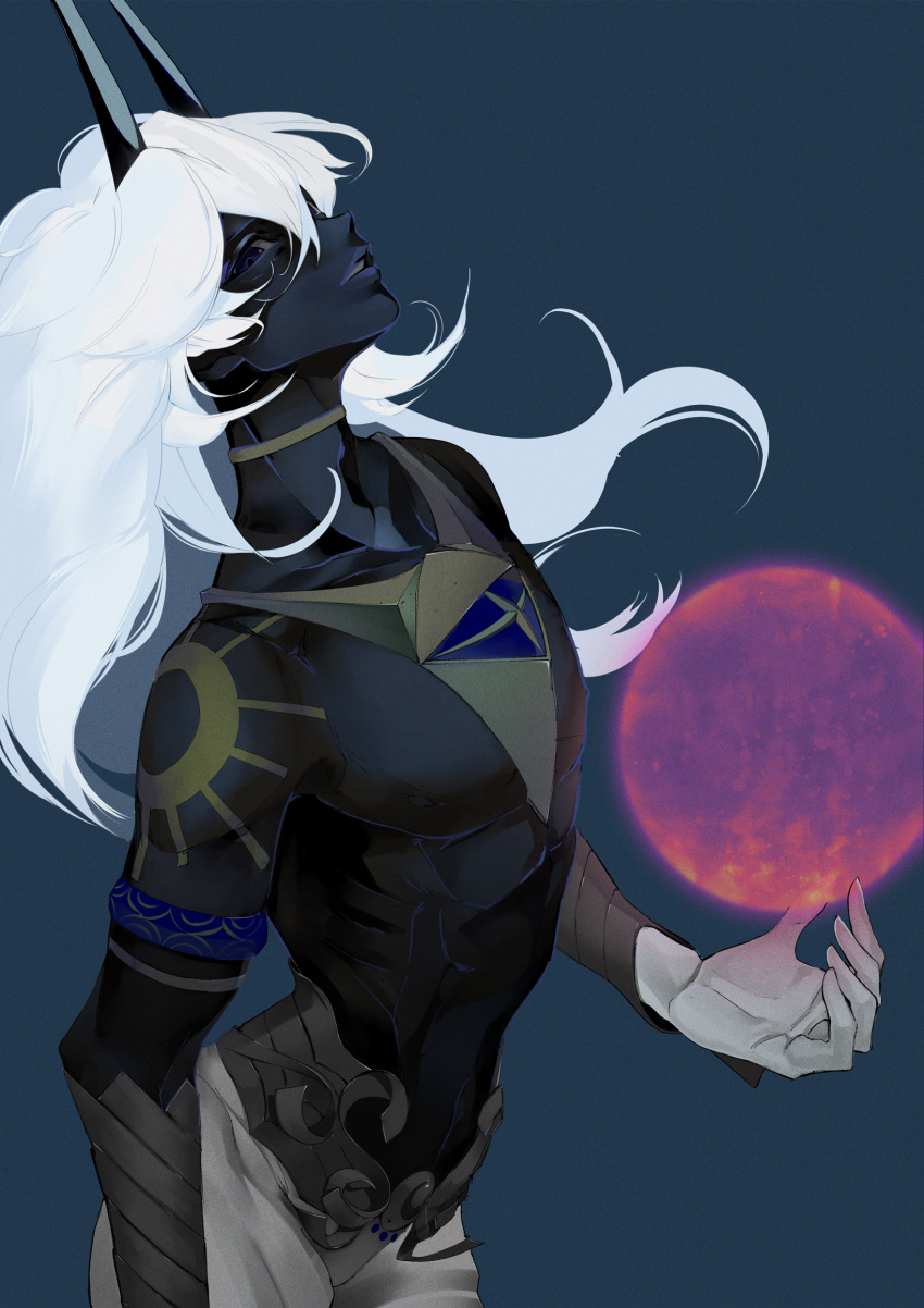 Safebooru - 1boy arjuna (fate) arjuna alter (fate) black horns black skin blue background choker ...