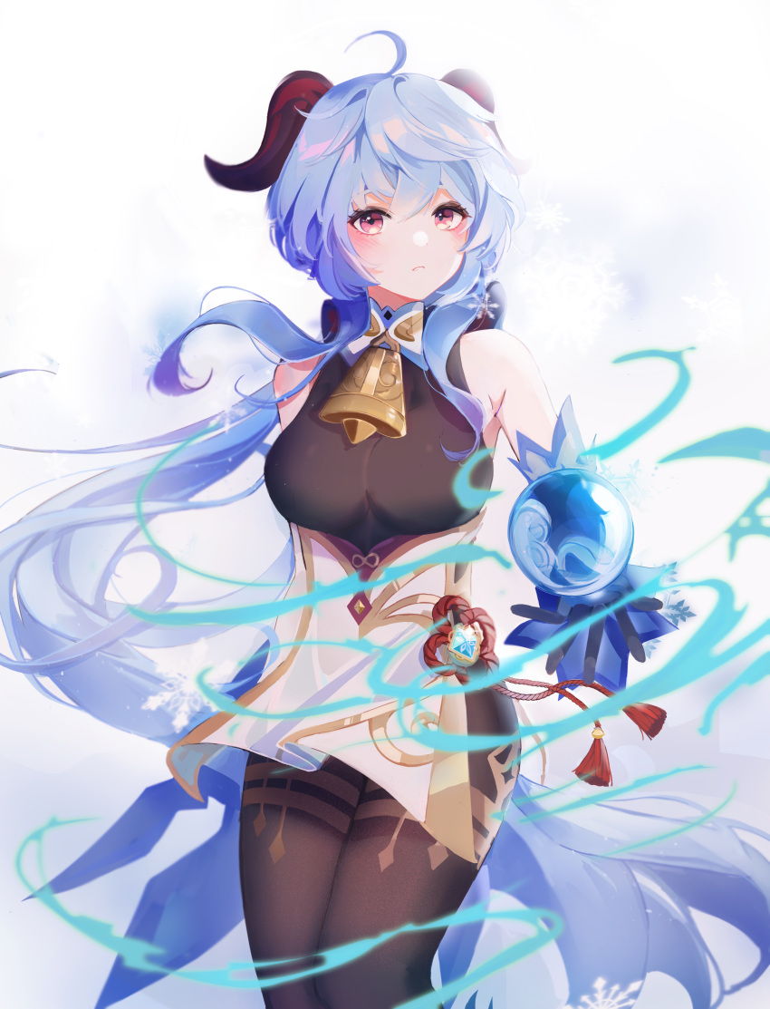 Safebooru - absurdres ahoge bangs bare shoulders bell black gloves black legwear blue hair ...
