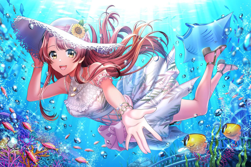 Safebooru - blush brown eyes brown hair d4dj kasuga haruna long hair smile swimsuit | 3661250