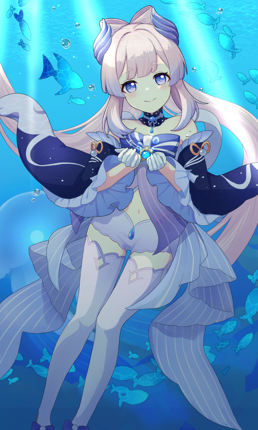 Safebooru - 1girl absurdres blue eyes bow bowtie fish frilled sleeves frills genshin impact ...