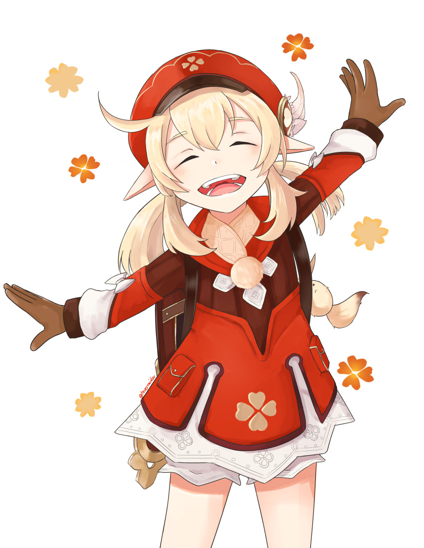 Safebooru - 1girl :d ^ ^ ^o^ absurdres ahoge arm up backpack bag bag charm bangs blonde hair ...