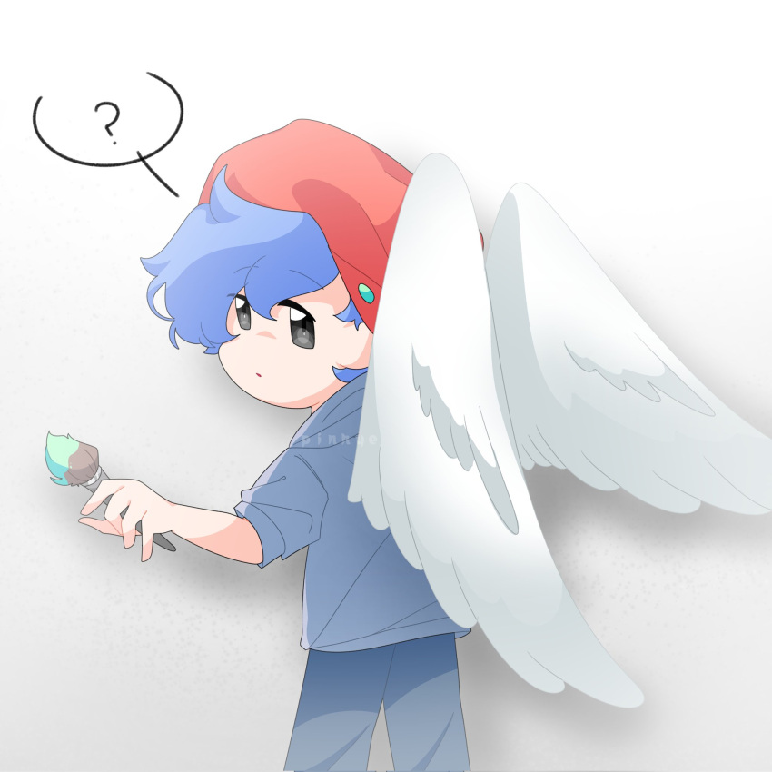 Safebooru - 1boy ? alternate universe angel wings blue hair boyfriend ...