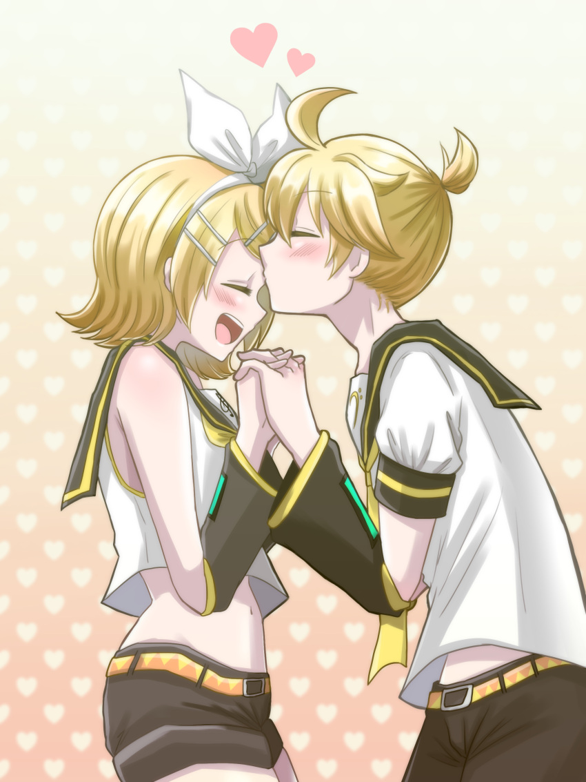 Safebooru - 1boy 1girl absurdres blonde hair blush brother and sister closed eyes commentary ...