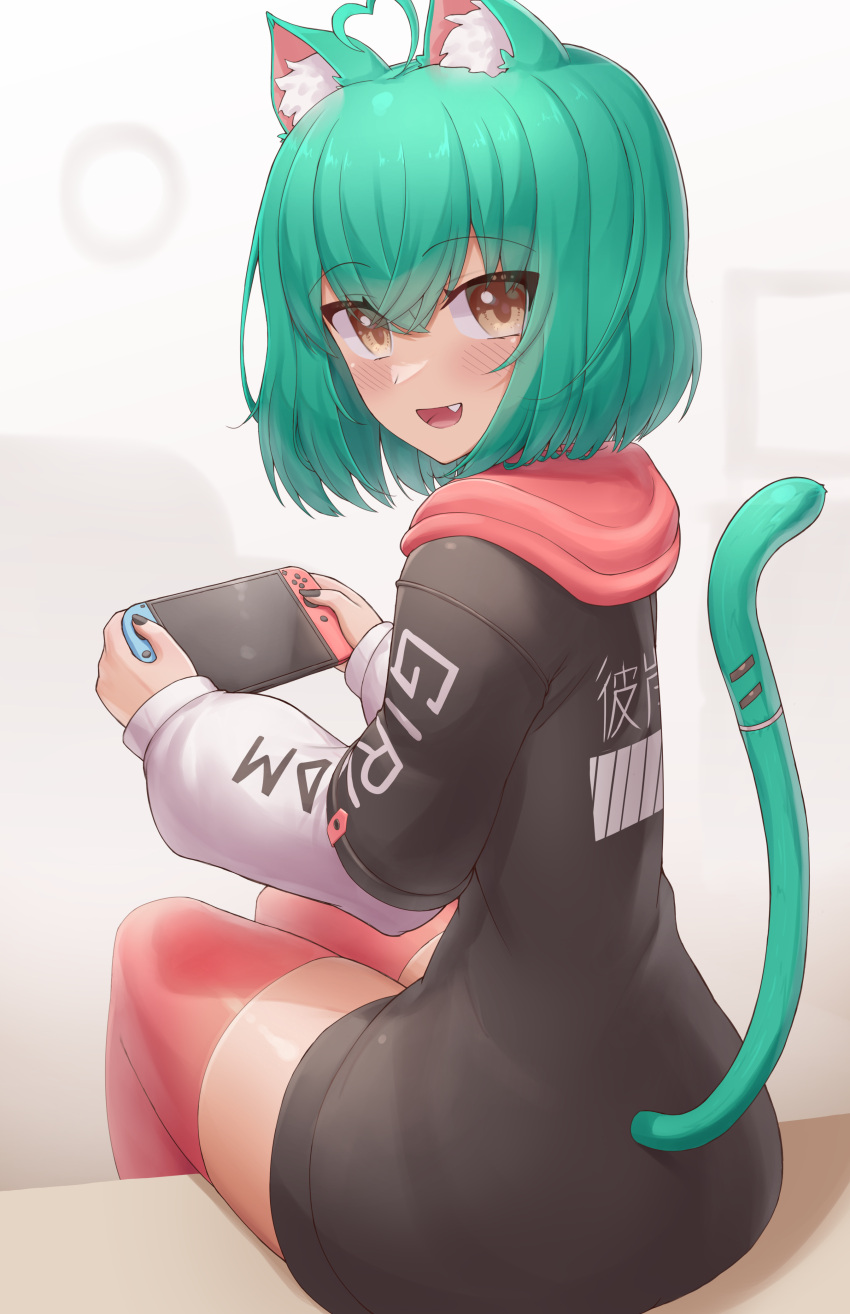 Safebooru - 1girl :d absurdres ahoge animal ear fluff animal ears aqua hair bangs black nails ...