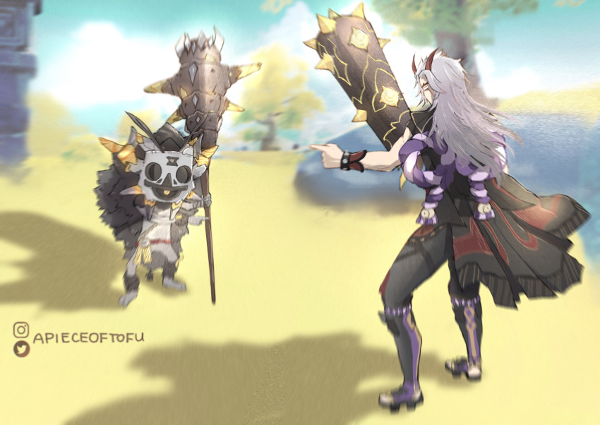 Safebooru - 1boy apieceoftofu arataki itto black pants blurry bracelet ...