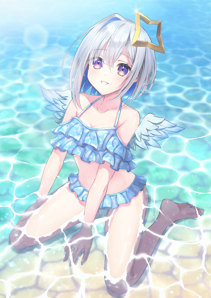 Safebooru - 1girl absurdres alternate costume amane kanata angel wings bare shoulders beach ...