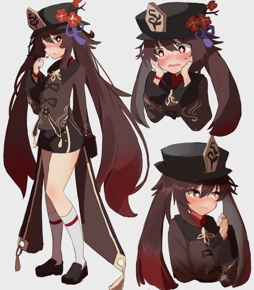 Safebooru - 1girl absurdres black footwear black headwear black shorts blush brown hair chinese ...