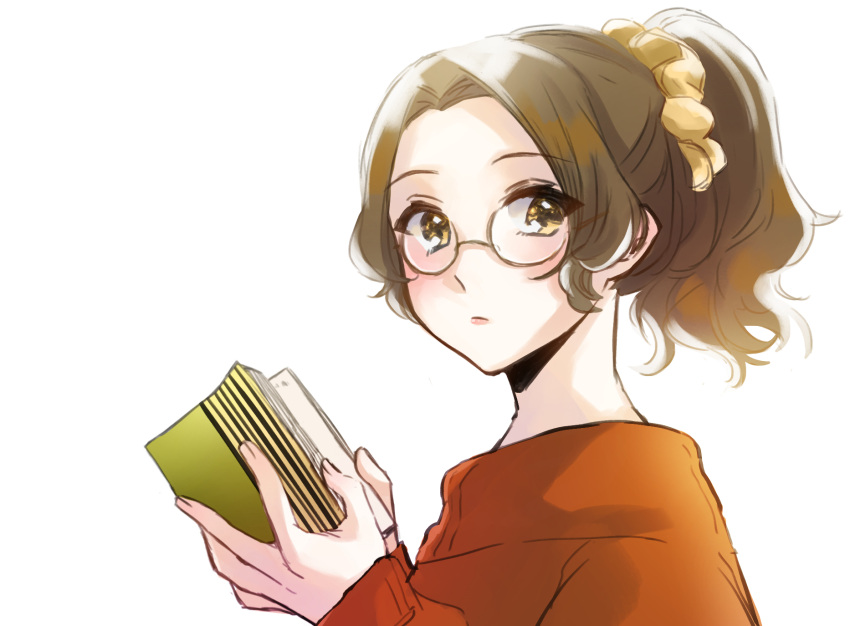Safebooru - 1girl bangs bespectacled book brown hair closed mouth ...