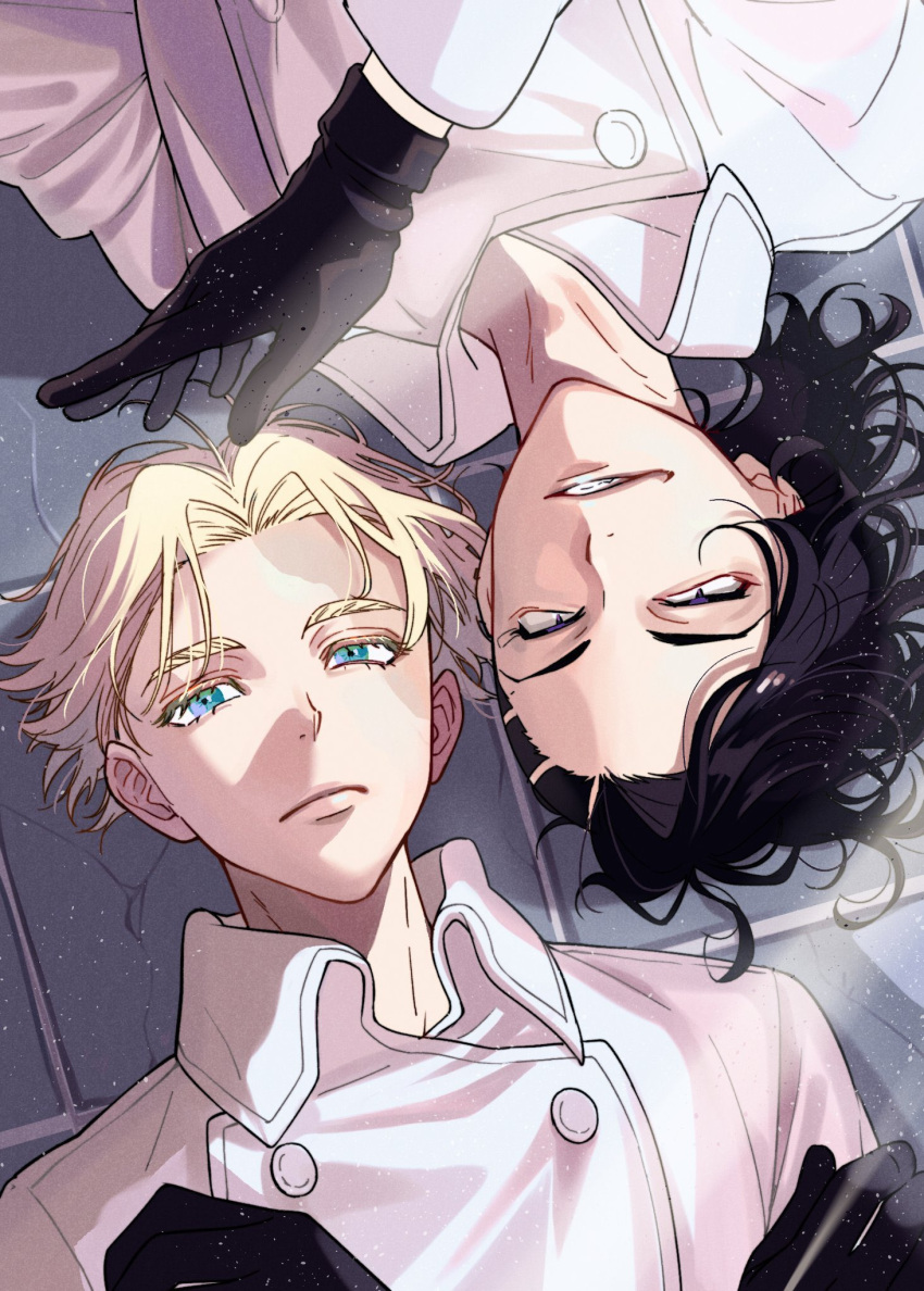 Safebooru - 2boys asymmetrical hair black eyes black gloves black hair ...