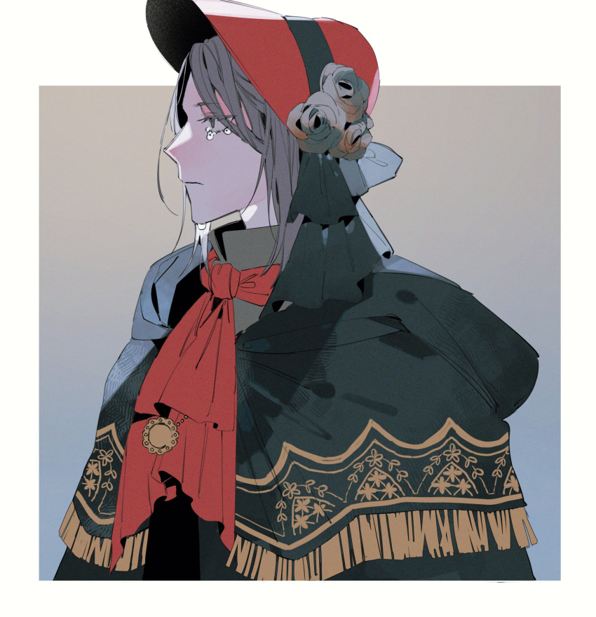 Safebooru - 1girl bloodborne doll flower gold trim grey eyes grey hair ...