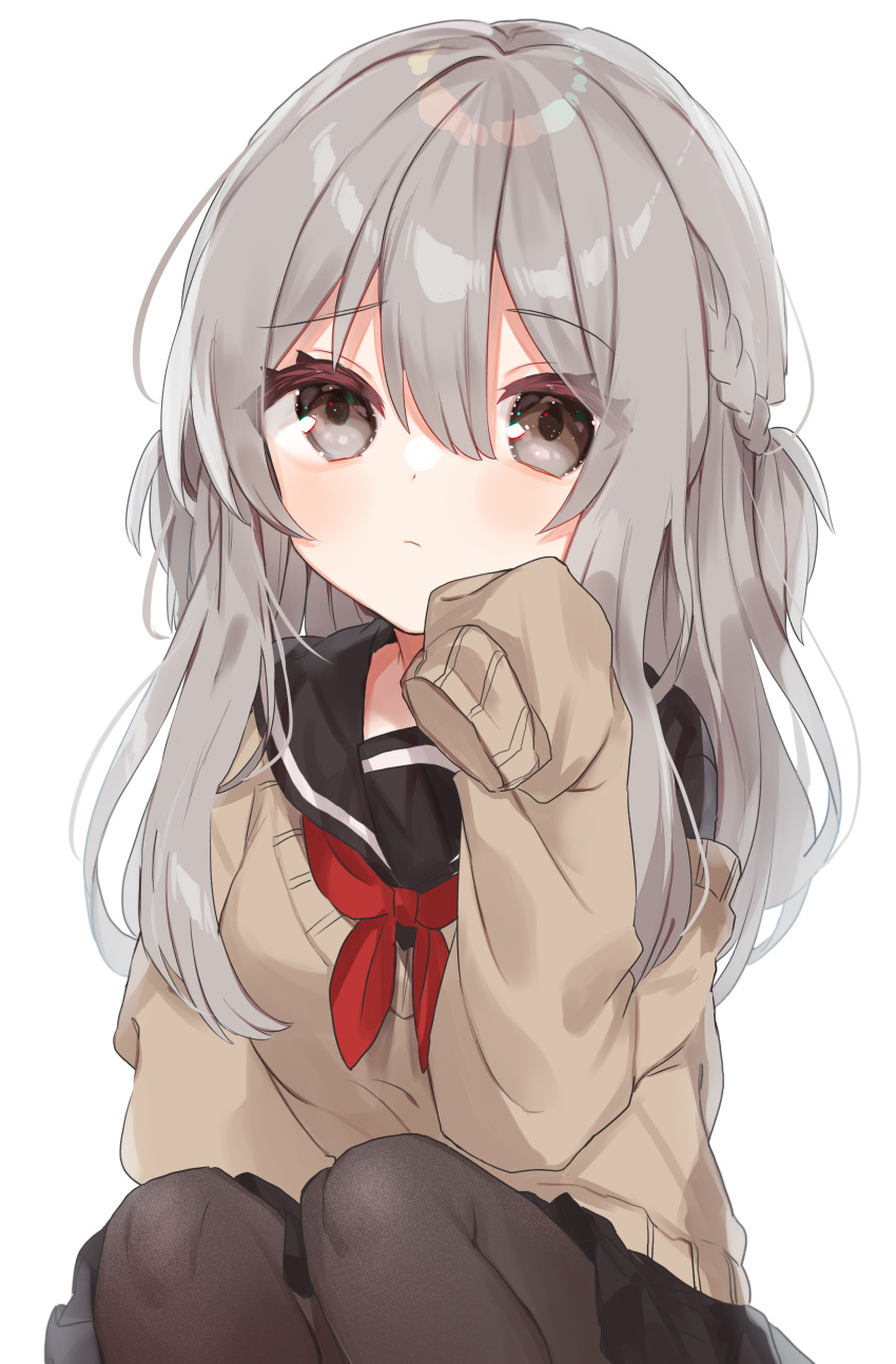 Safebooru - 1girl absurdres black sailor collar blush braid cardigan closed mouth french braid ...