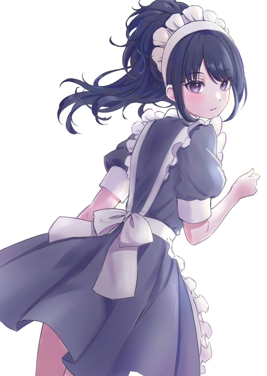Safebooru - 1girl absurdres alternate costume apron black hair blue eyes enmaided frilled apron ...