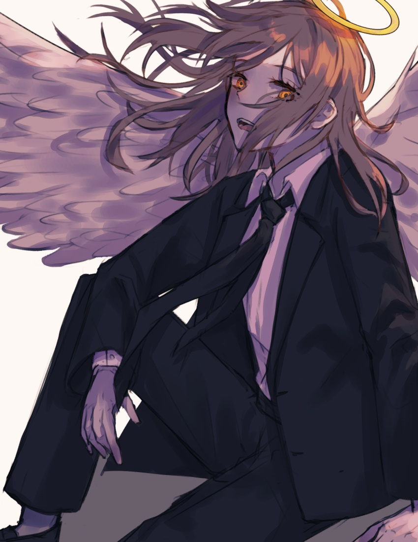 Safebooru - 1boy angel angel devil (chainsaw man) angel wings black jacket blonde hair business ...