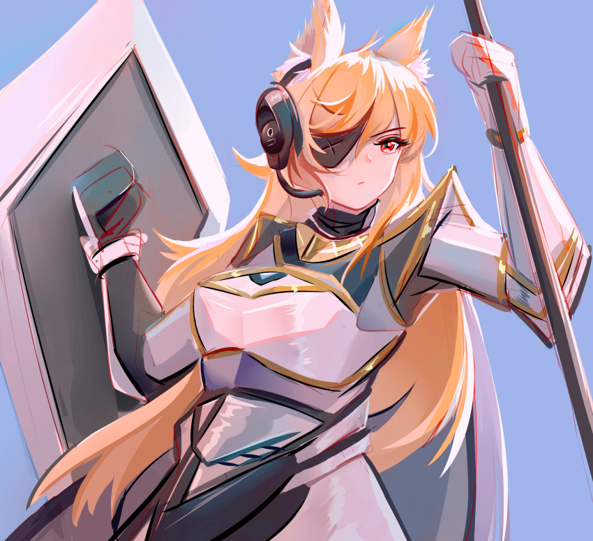 Safebooru - 1girl absurdres animal ears arknights armor bangs blonde hair blue background ...