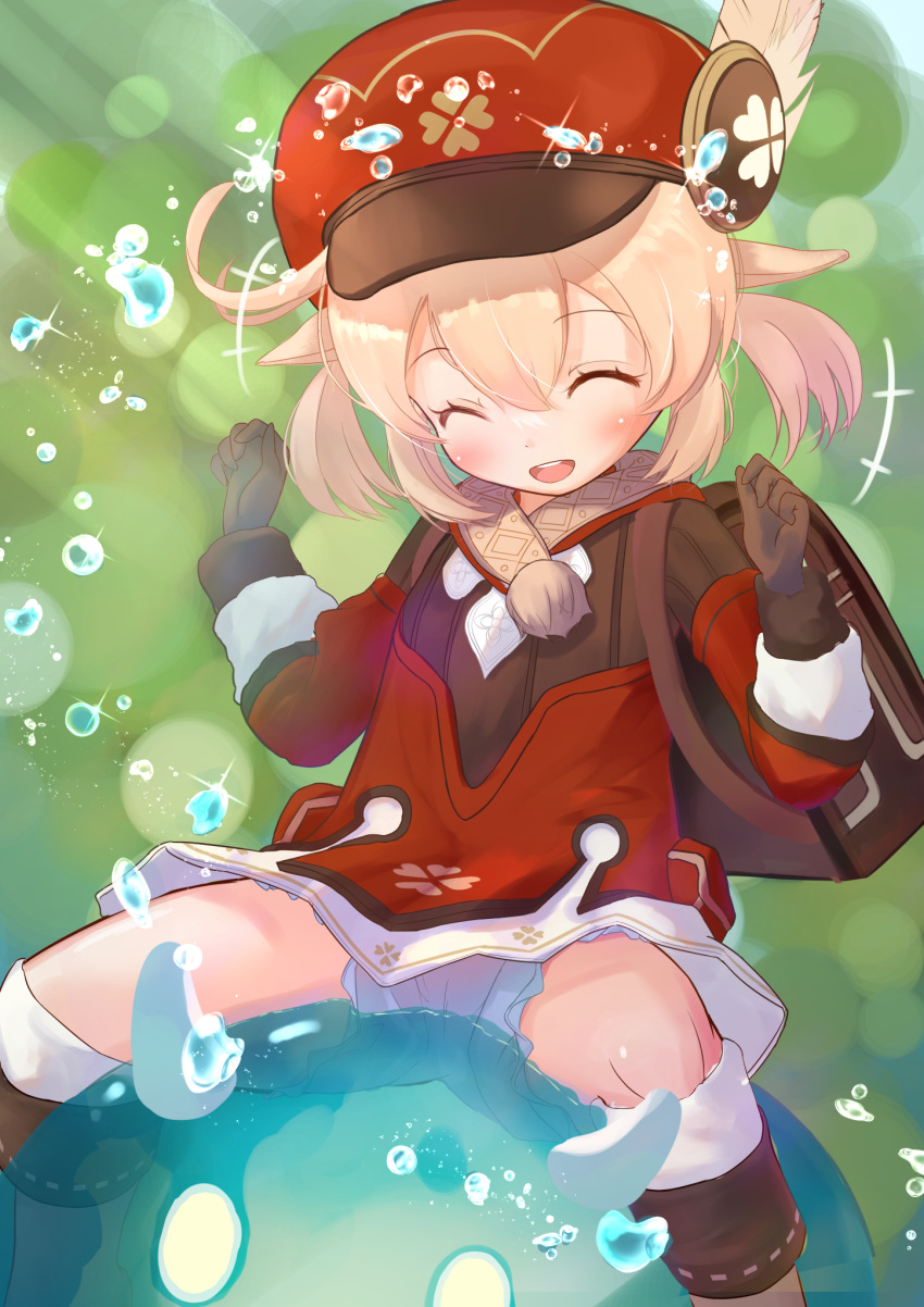 Safebooru - 1girl 1other arms up backpack bag blonde hair bloomers boots brown footwear brown ...