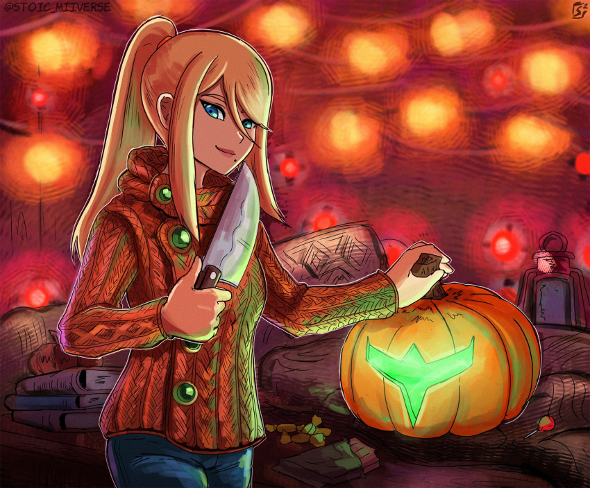 Safebooru - 1girl blonde hair blue eyes halloween highres knife long ...