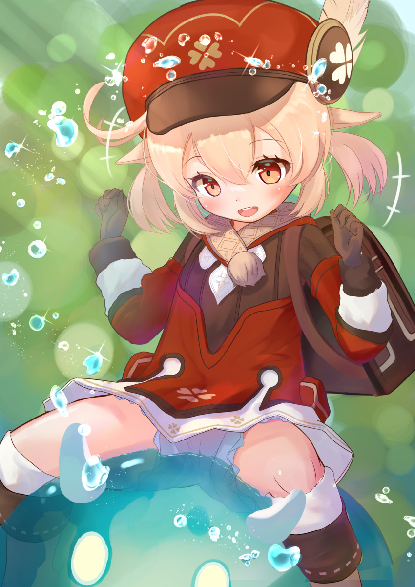 Safebooru - 1girl 1other arms up backpack bag blonde hair bloomers boots brown footwear brown ...