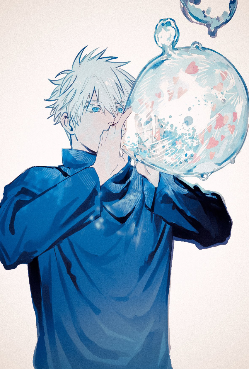 Safebooru - 1boy bangs black jacket blue eyes bubble gojou satoru hair ...