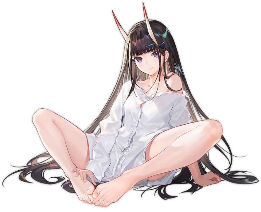 Safebooru - 1girl arm support atdan azur lane barefoot black hair collarbone feet full body hair ...