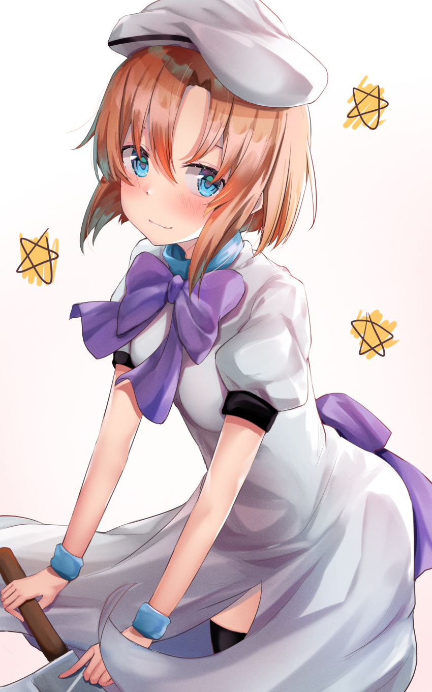 Safebooru - 1girl absurdres bangs black legwear blue eyes bow breasts ...