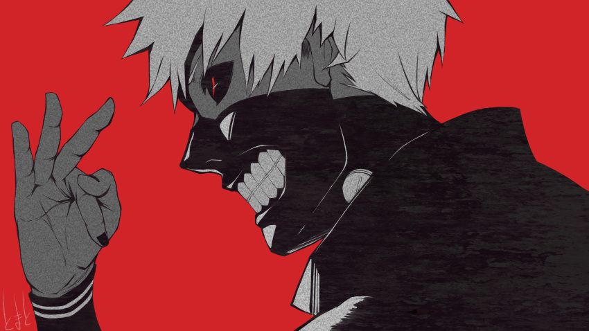 Safebooru - 1boy absurdres bangs black sclera colored sclera hand up ...
