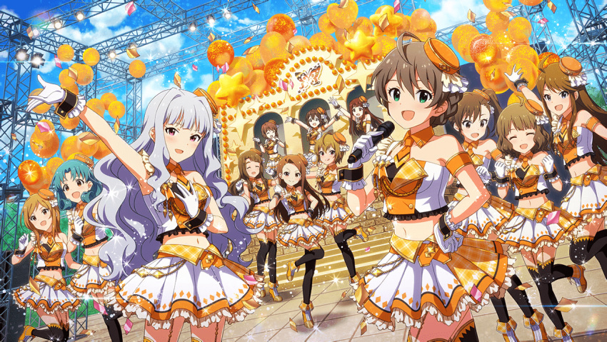 Safebooru - armpits blush brown hair dress green eyes grey hair idolmaster million live! theater ...