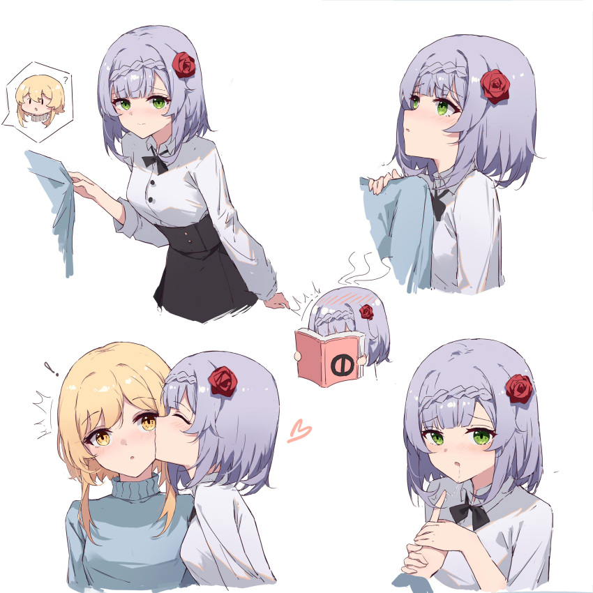 Safebooru - 2girls absurdres bangs black skirt blonde hair book clothes grab commentary request ...