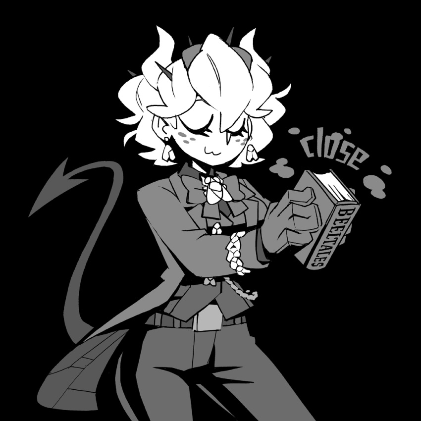 Safebooru - 1girl :3 beelzebub (helltaker) belt black background book bow bowtie commentary ...