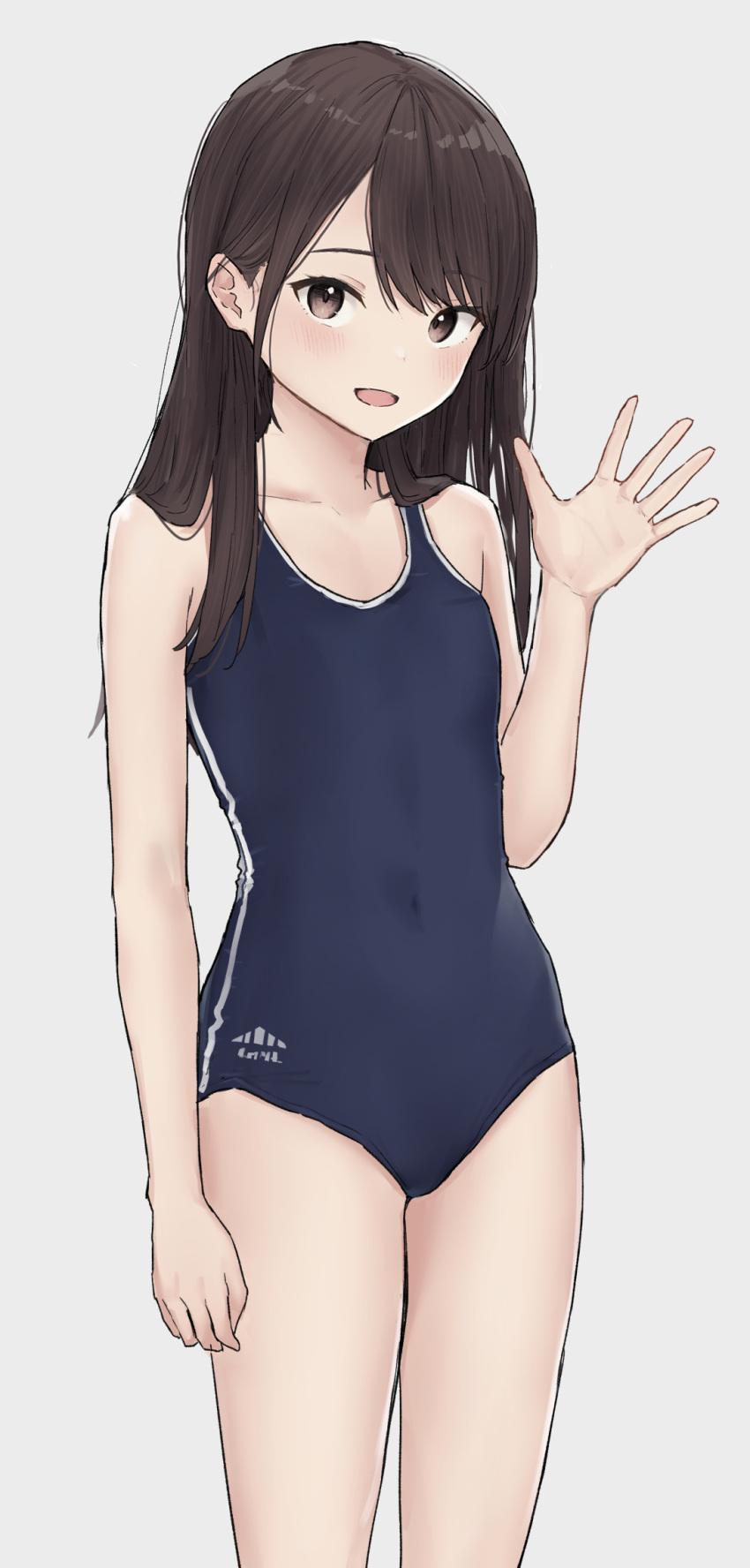 Safebooru - 1girl akipeko bangs blue swimsuit blush brown hair commentary request eyebrows ...