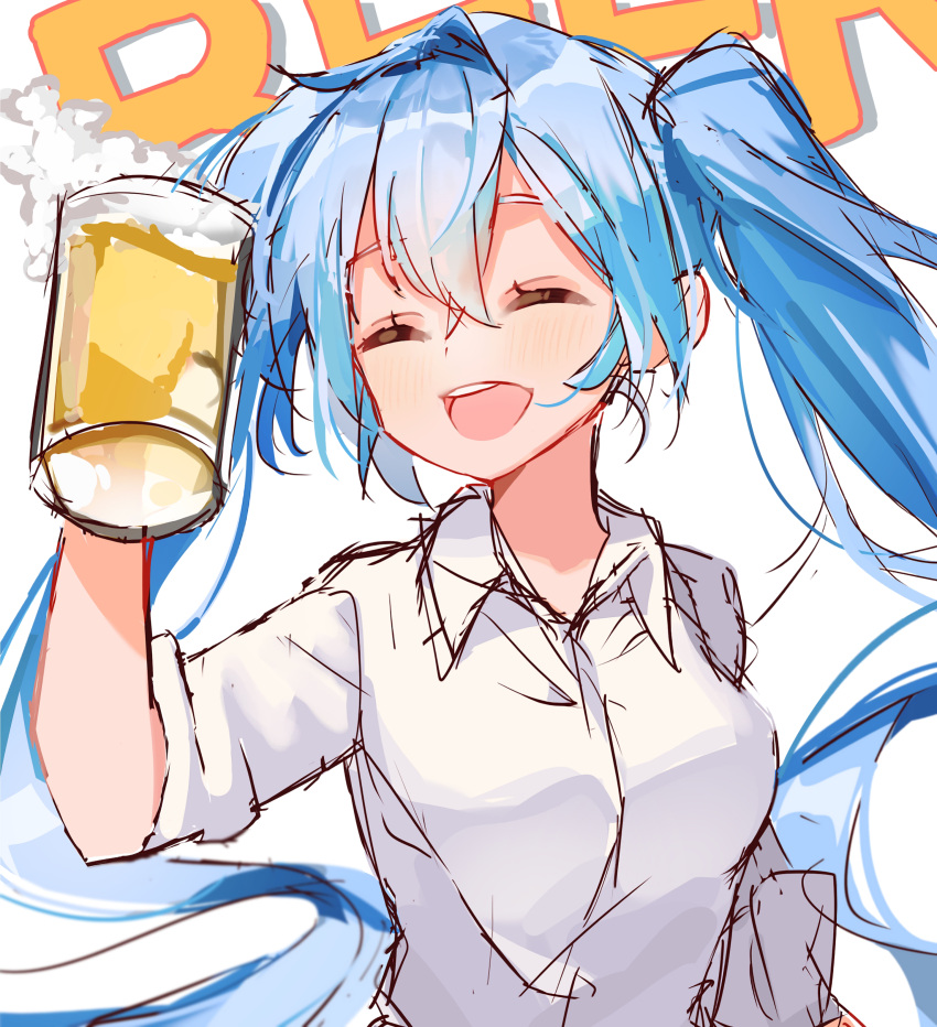 Safebooru - 1girl absurdres alcohol beer beer mug blue hair closed eyes ...