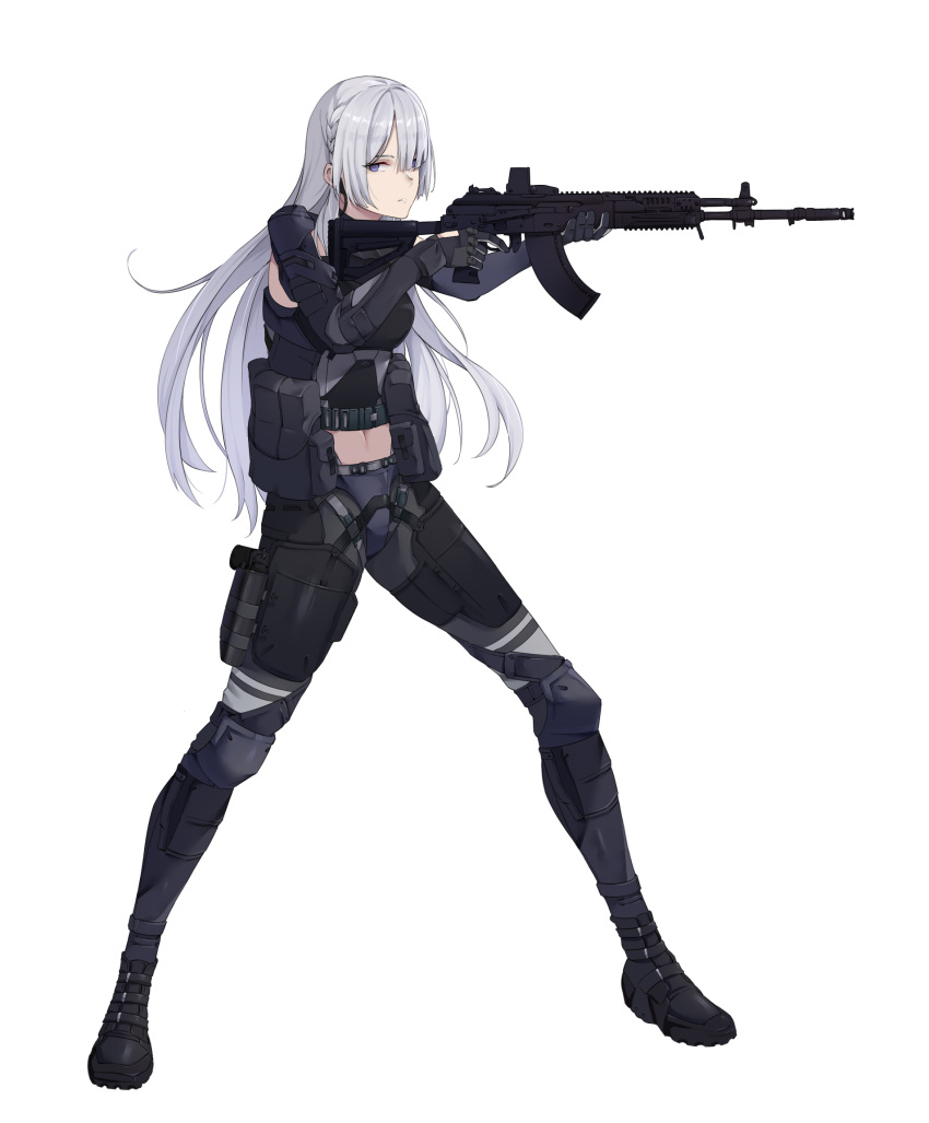Safebooru - 1girl ak-15 ak-15 (girls' frontline) assault rifle black footwear black gloves braid ...