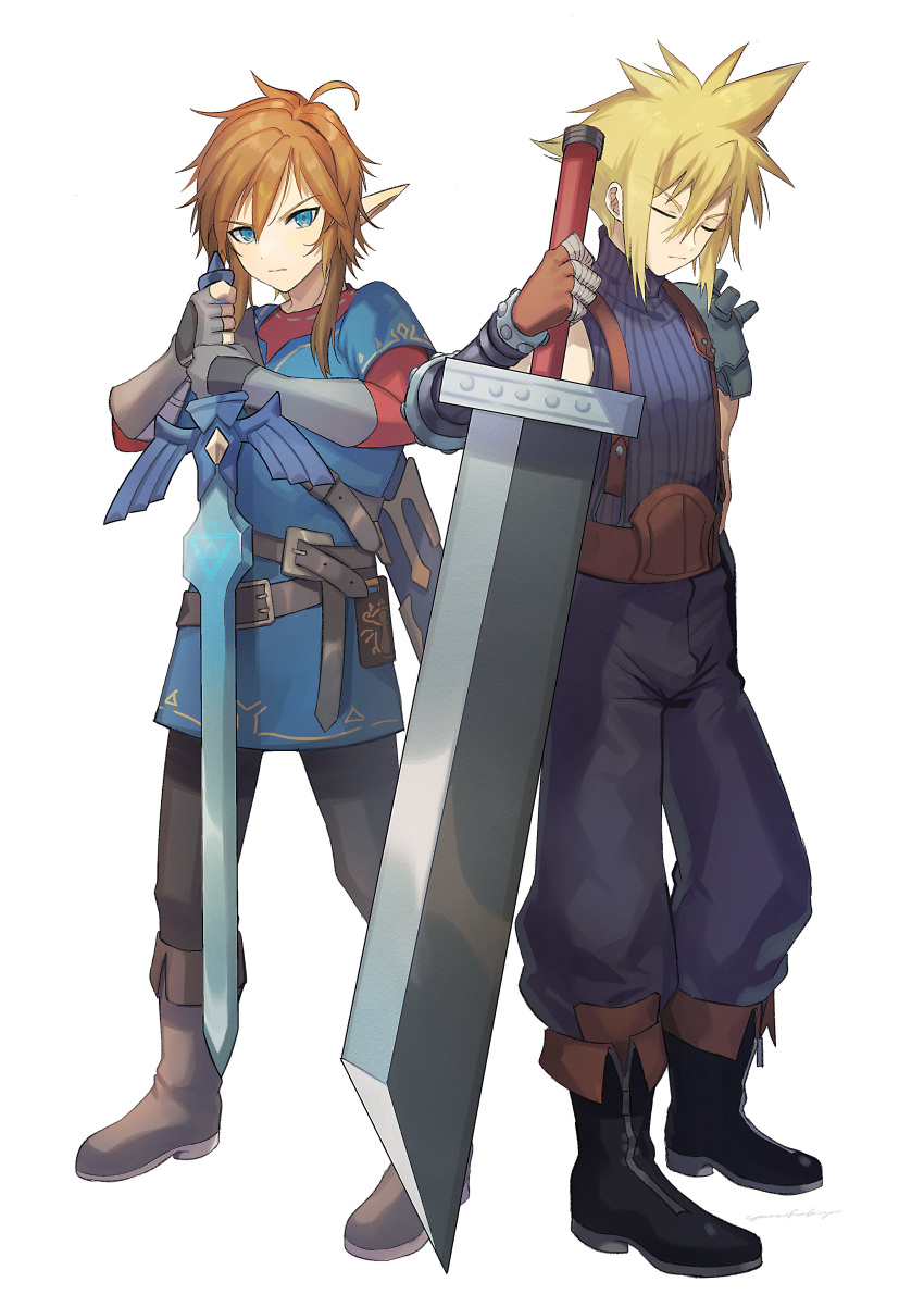 Safebooru - 2boys absurdres bangs belt blonde hair blue eyes buster sword closed eyes cloud ...