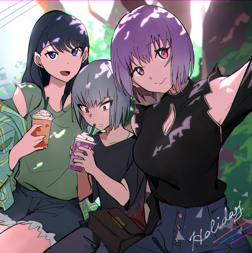 Safebooru - 1boy 2girls anti (ssss.gridman) bangs black hair blue eyes ...