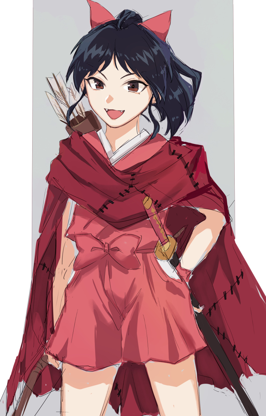 Safebooru - 1girl absurdres arrow (projectile) bangs black hair bow bow (weapon) brown eyes cape ...