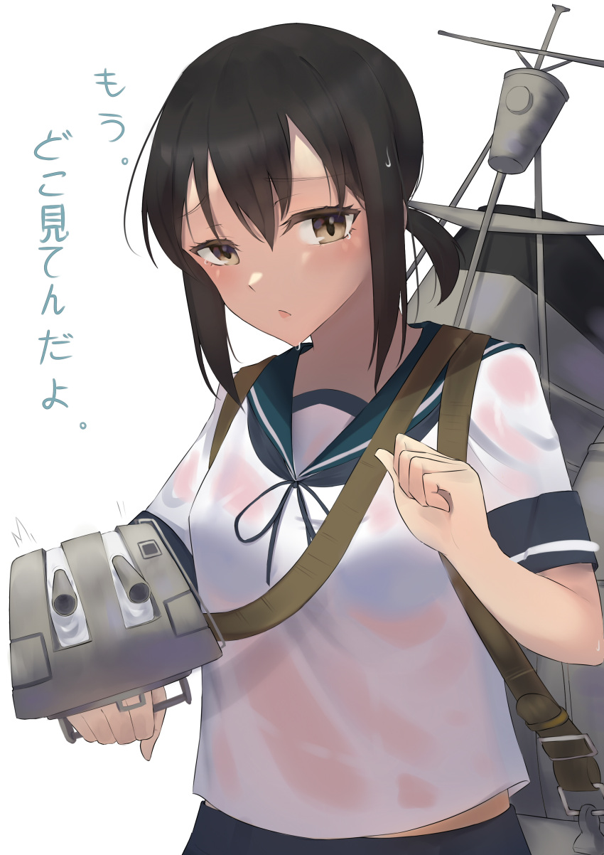 Safebooru - 1girl absurdres adapted turret black hair blue sailor collar bra visible through ...
