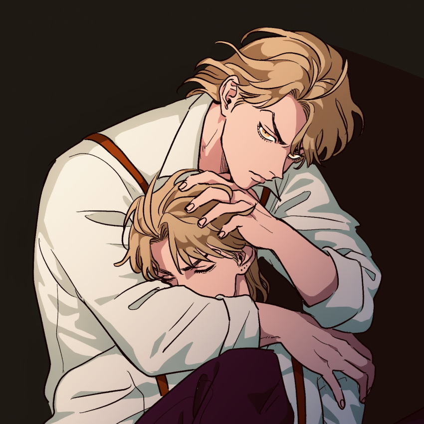 Safebooru - 2boys blonde hair clone closed eyes dio brando hand in ...