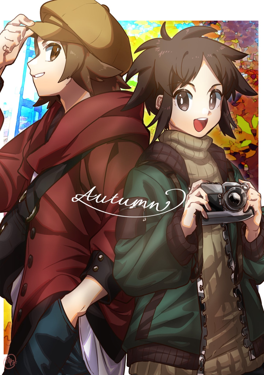 Safebooru - 2boys :d alternate costume autumn bright pupils brown eyes ...