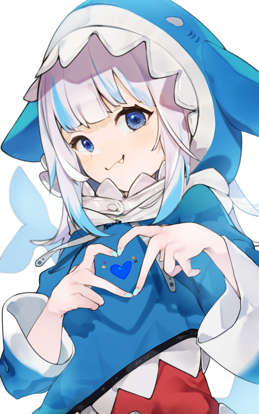 Safebooru - 1girl animal hood bangs blue eyes blue hair blue hoodie blue nails blunt bangs blush ...