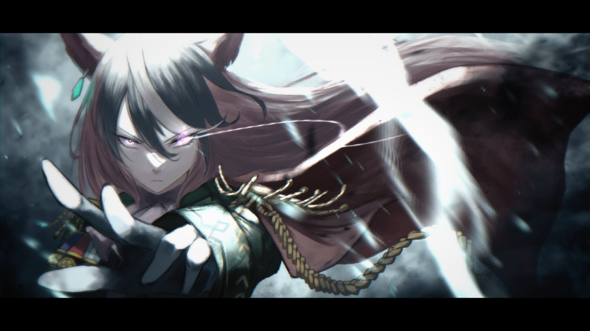 Safebooru - 1girl aiguillette animal ears black hair brown hair capelet commentary earrings ...