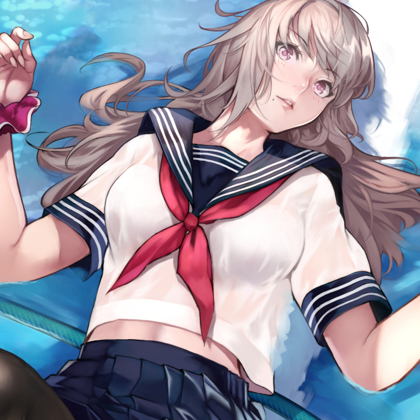 Safebooru - 1girl bangs black sailor collar black skirt blush brown legwear copyright request ...