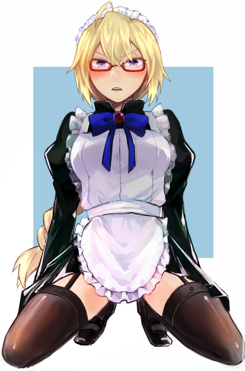 Safebooru - 1girl absurdres ahoge apron bangs black dress black footwear black legwear blue ...