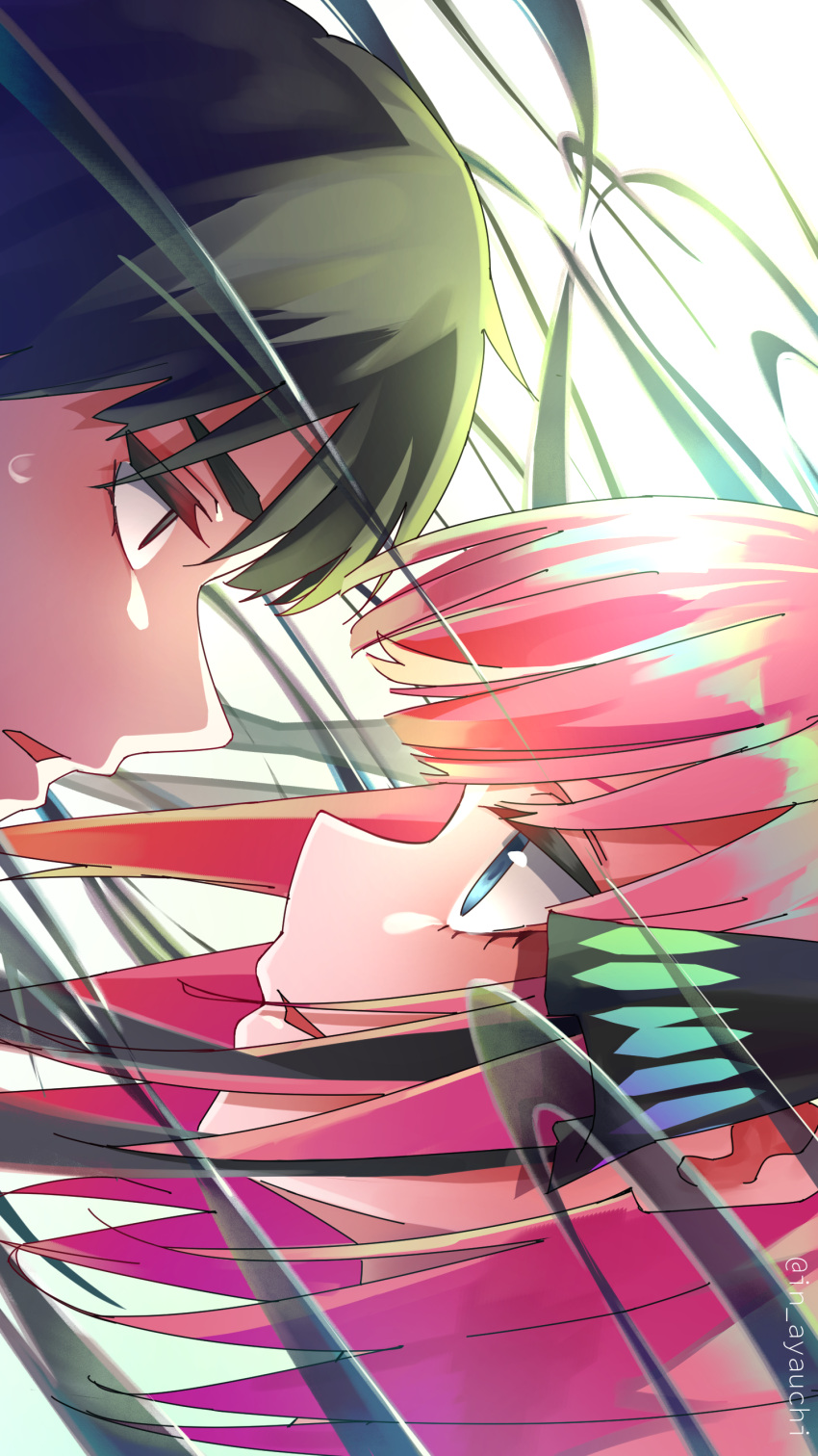 Safebooru - 1boy 1girl absurdres ayauchi bangs black hair black ribbon blue eyes blunt bangs ...