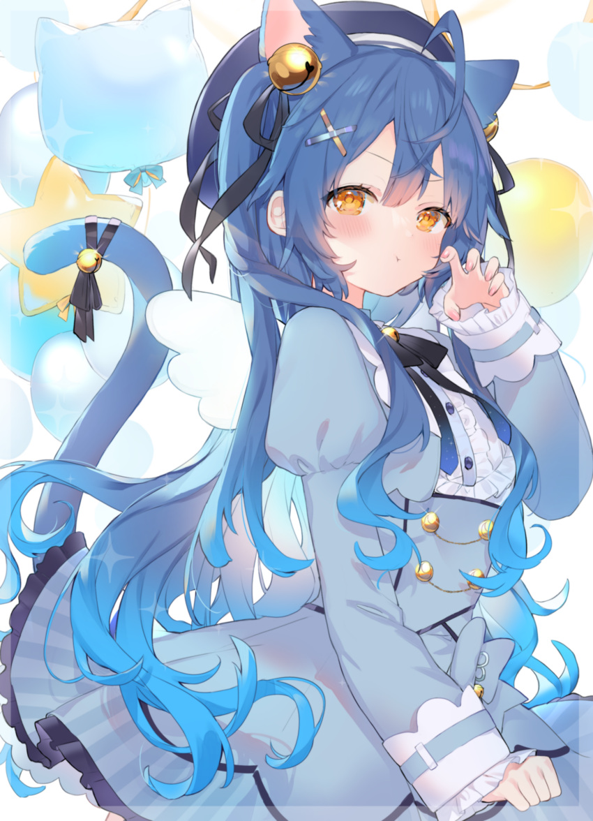 Safebooru - 1girl absurdres ahoge amamiya kokoro animal ears balloon bell blue dress blue hair ...
