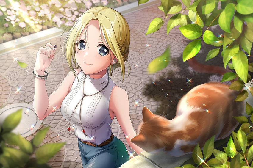Safebooru - 1girl blonde hair blue eyes blush cat d4dj dress long hair official art sasago ...